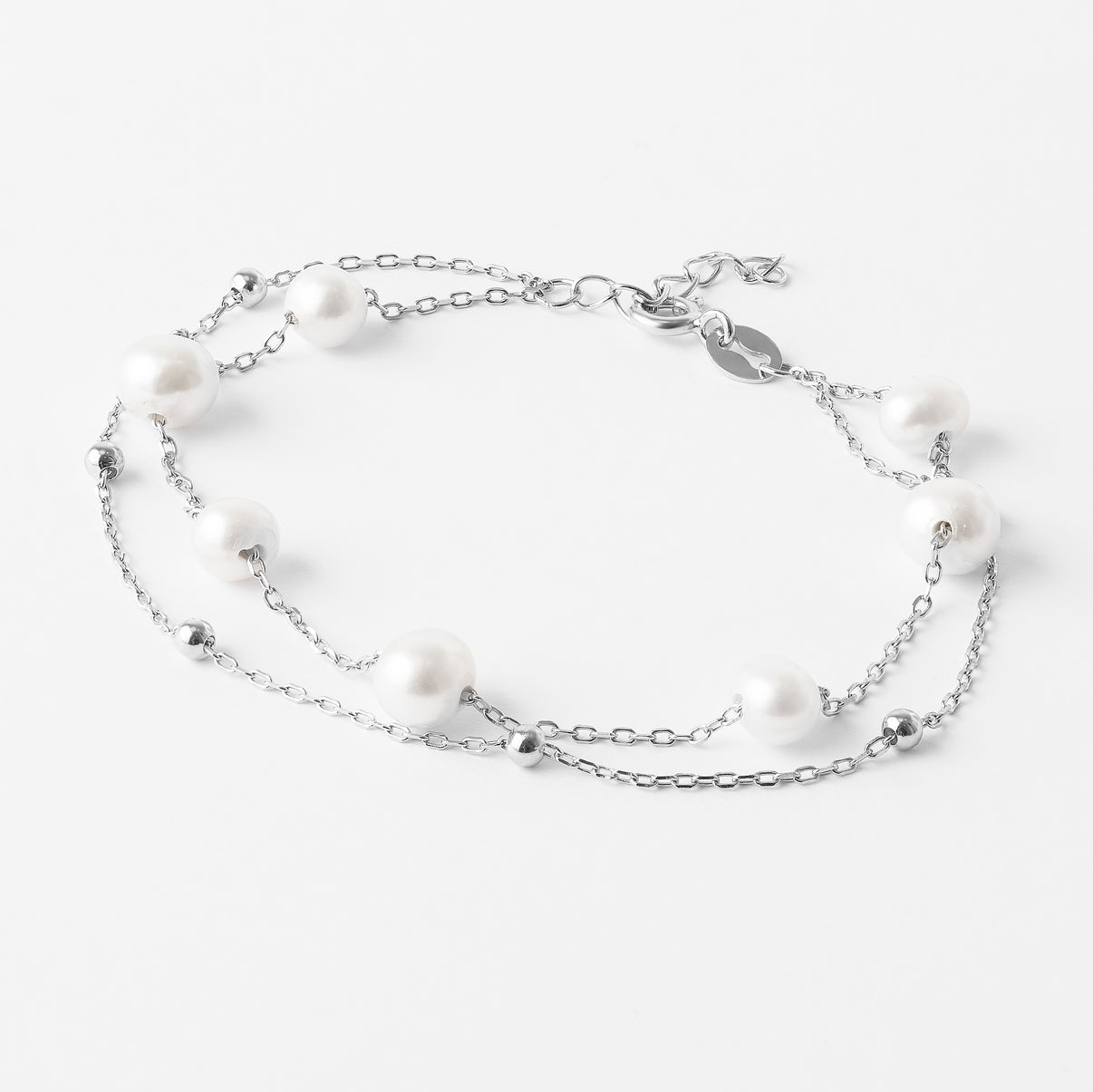 Sterling Silver Double Chain Bracelet With Freshwater Pearls – Simon Curwood Jewellers
