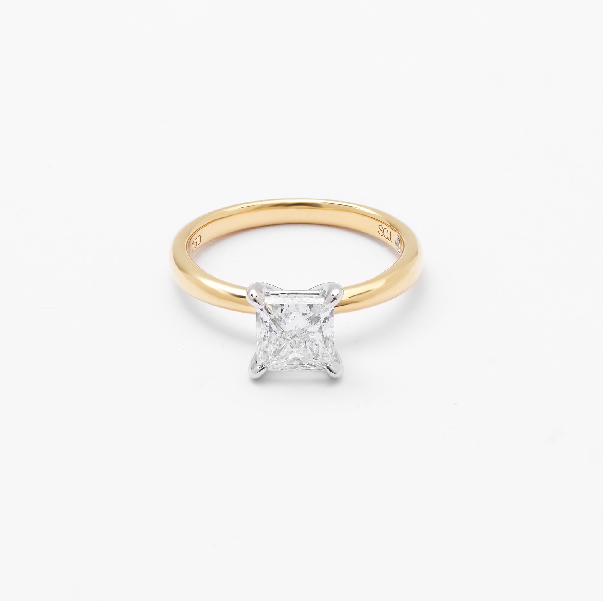18K Yellow And White Gold Princess Lab Diamond Solitaire Engagement ...