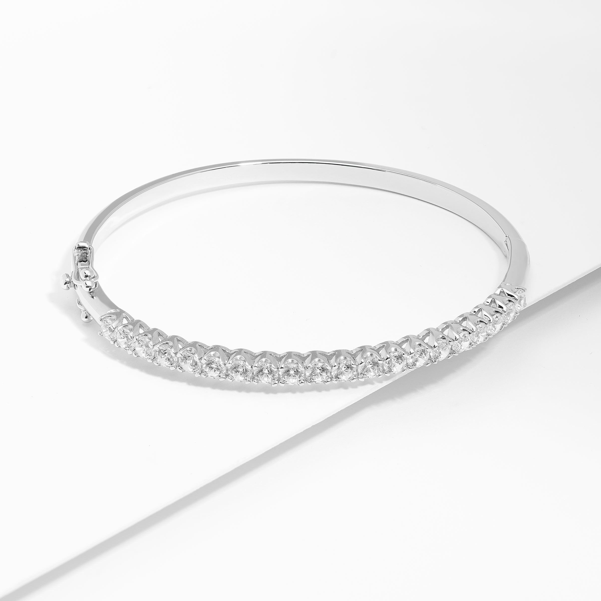 Sterling Silver Round Brilliant Zirconia Claw Set Hinged Bangle 60mm ...
