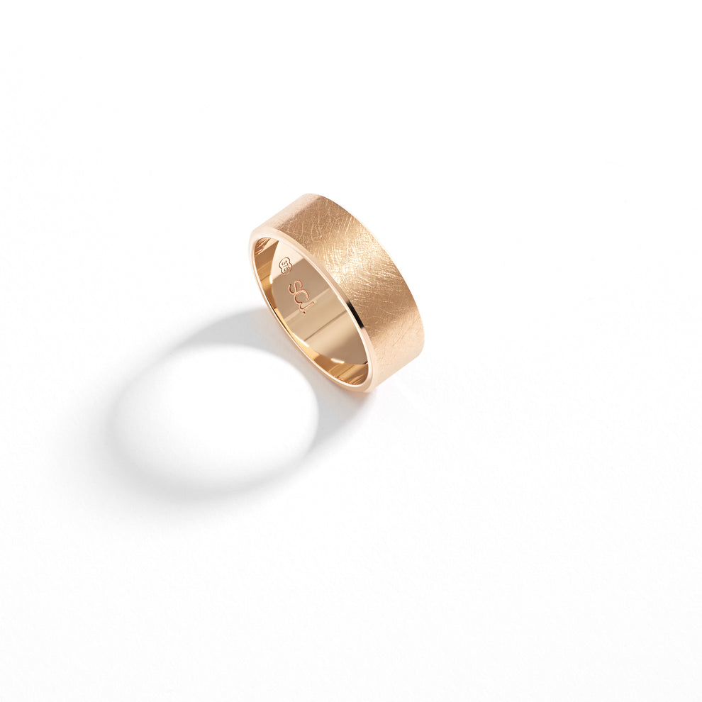 9K Yellow Gold Flat Bevel Edge Scratch Finish Band Ring 8mm – Simon ...